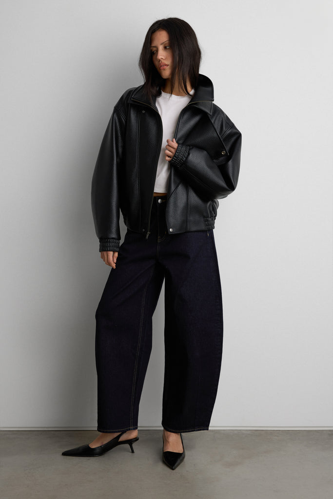 Vegan Leather Double Collar Biker Jacket | OAK + FORT