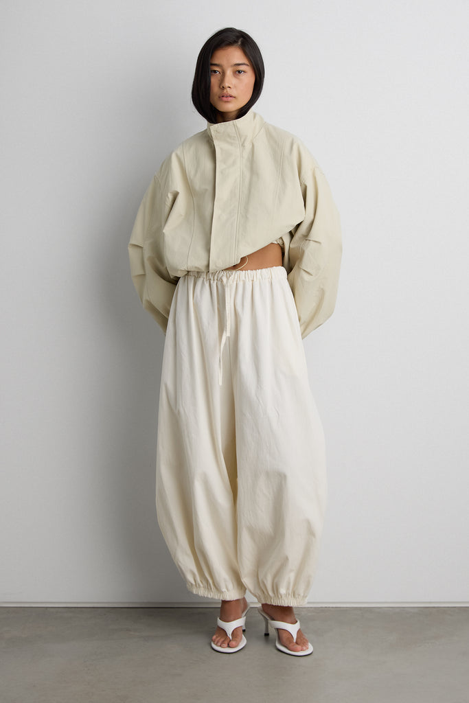 High Funnel Neck Cropped Drawstring Jacket | OAK + FORT