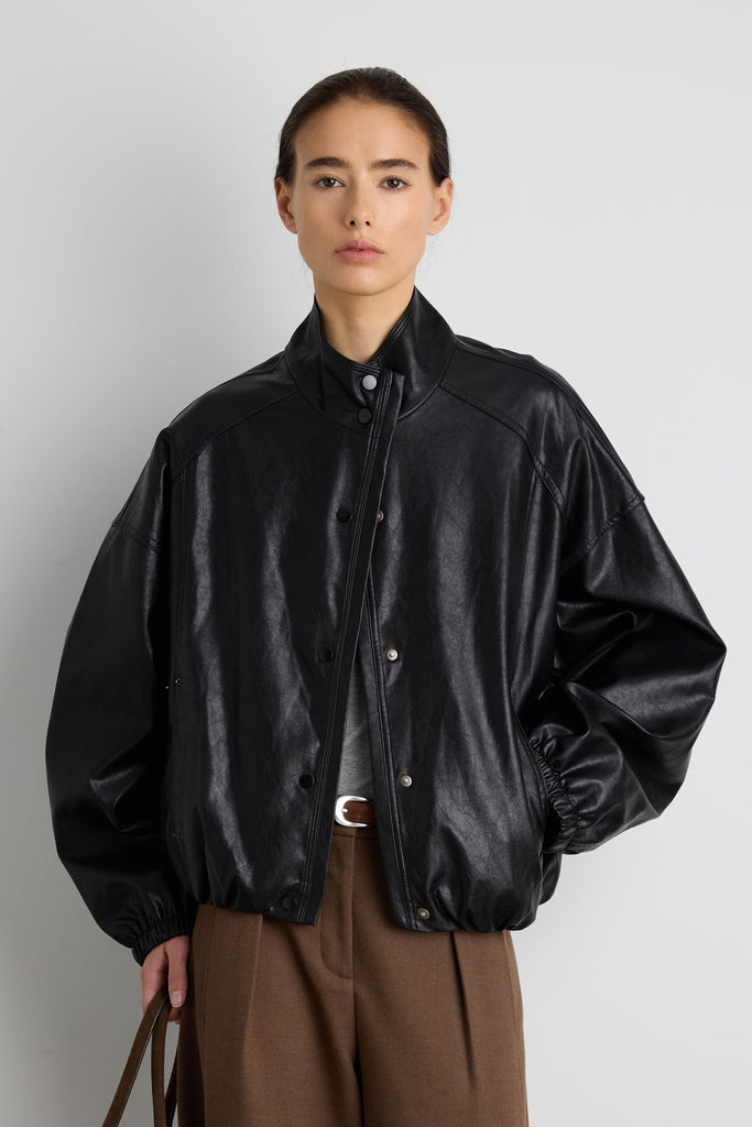 Vegan Leather Funnel Neck Bomber Jacket | OAK + FORT